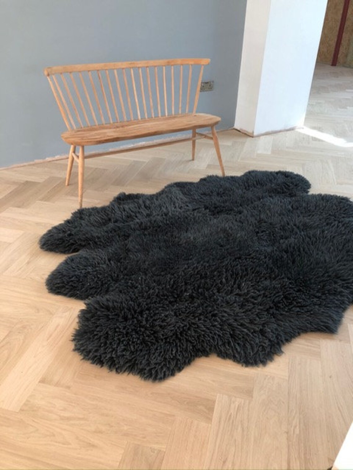 Extra Large Black Sheepskin Rug, Curly Sheepskin, Sexto Sheepskin Rug ...
