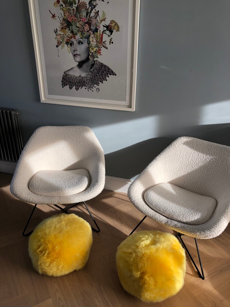 Sunshine Yellow Sheepskin Pouffe , Sheepskin Pouffe, Yellow Furry ...