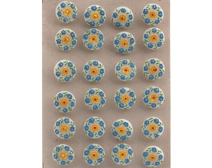 Card Vintage Czech Uranium Glass Buttons Hand Painted Blue Yellow ...