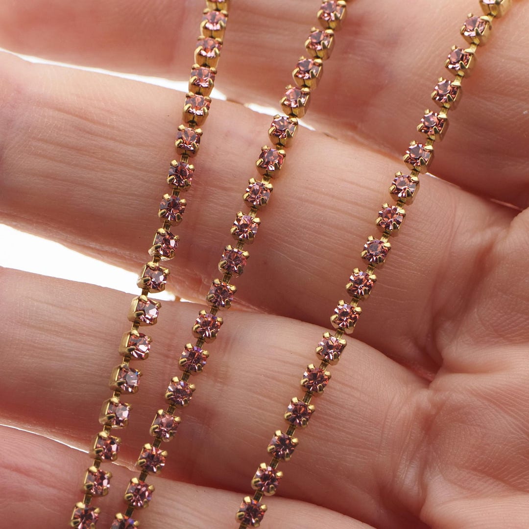 Preciosa SS 8.5 One Meter Light Rosa MC Chaton Rhinestone Cup Chain Raw ...