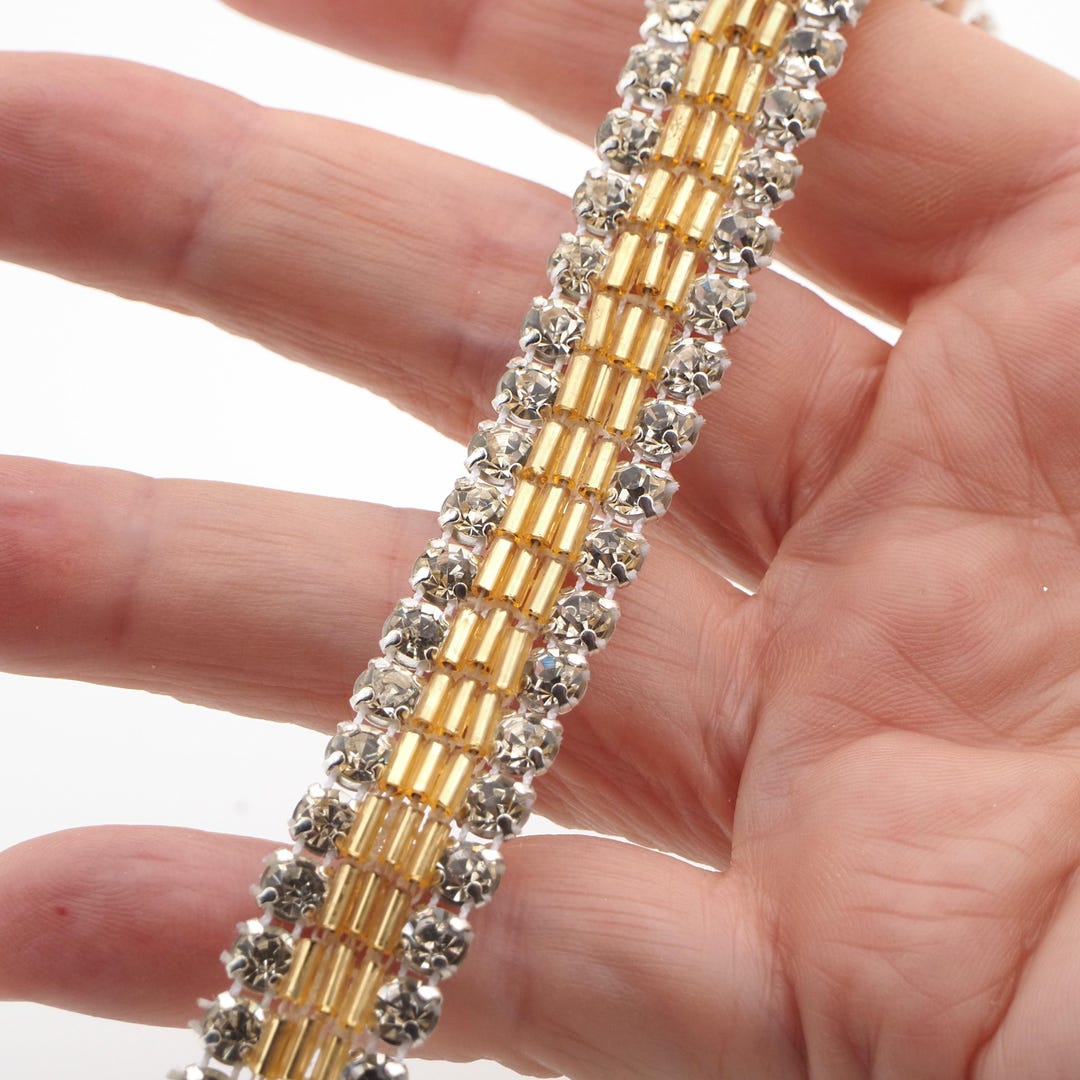 Preciosa 1 Meter, SS20 Crystal Sparkle 2 Row Gold Beaded Rhinestone ...