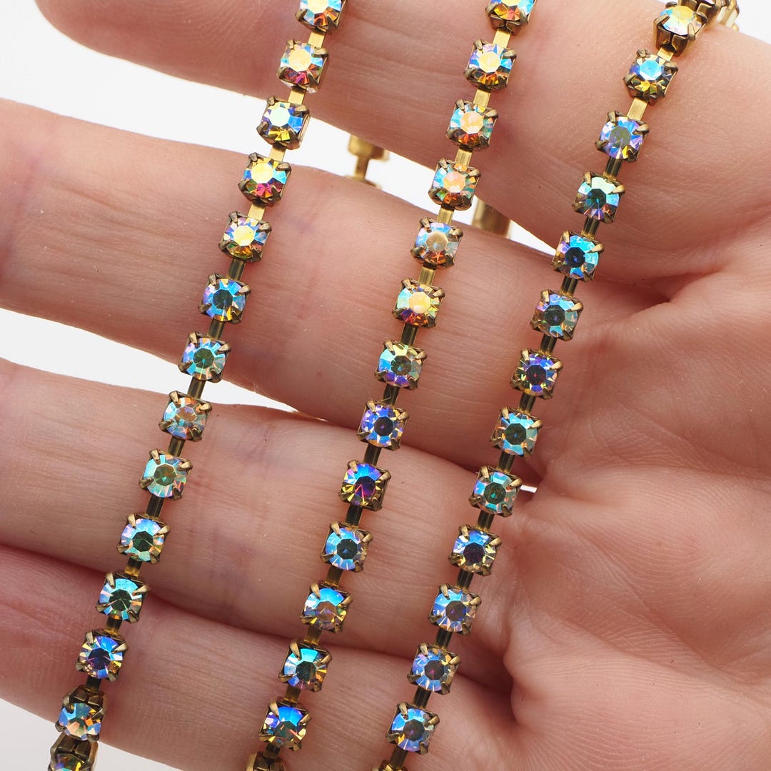 Preciosa Ss16, 1 Meter AB Crystal MC Chaton Rhinestone Cup Chain Raw ...
