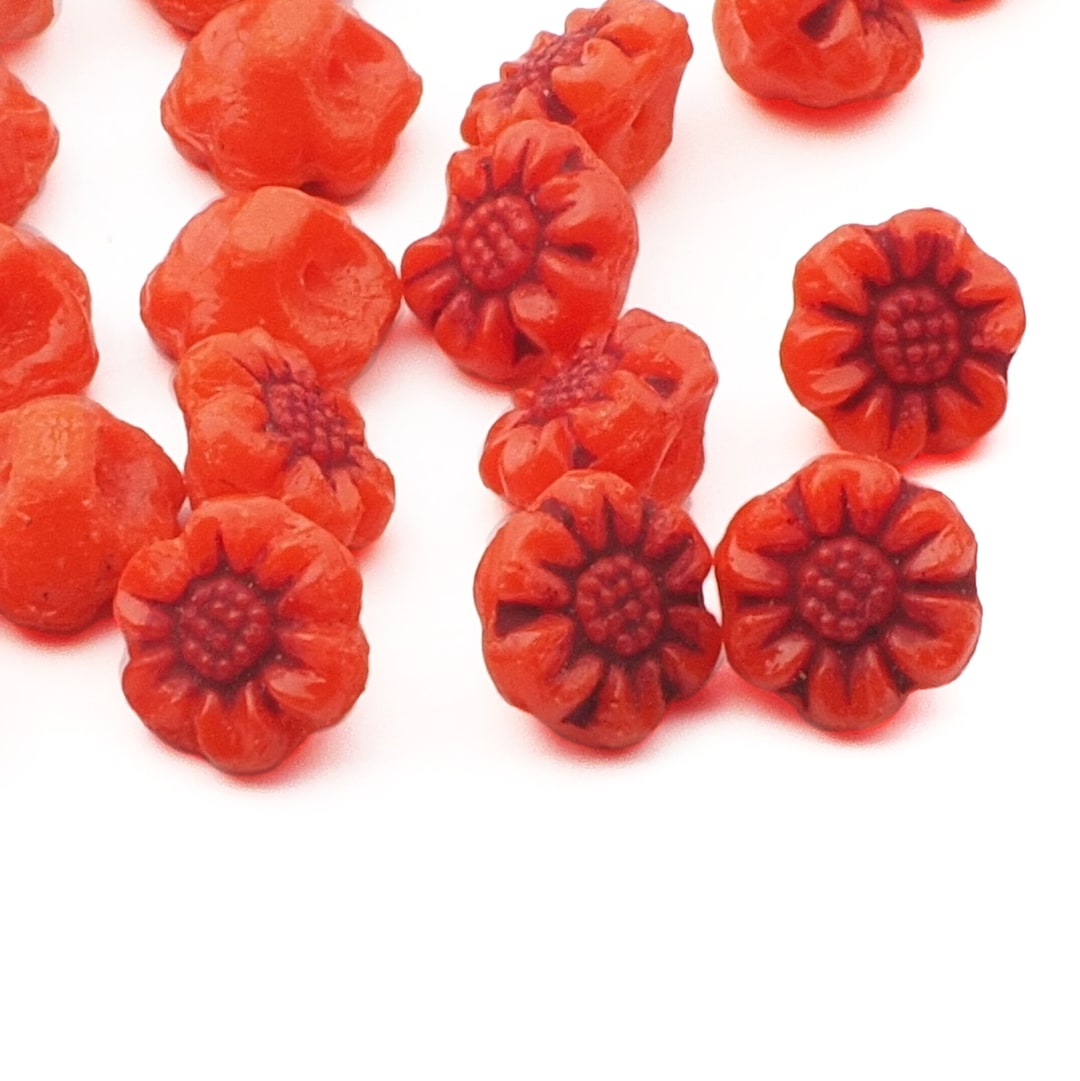 24 Antique Czech Orange Dimi Flower Buttons Beads 7mm - Etsy