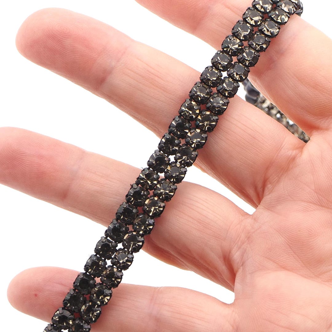 Preciosa 1 Meter Ss22 Black Diamond Sparkle 2 Row Rhinestone Bl. Prong ...