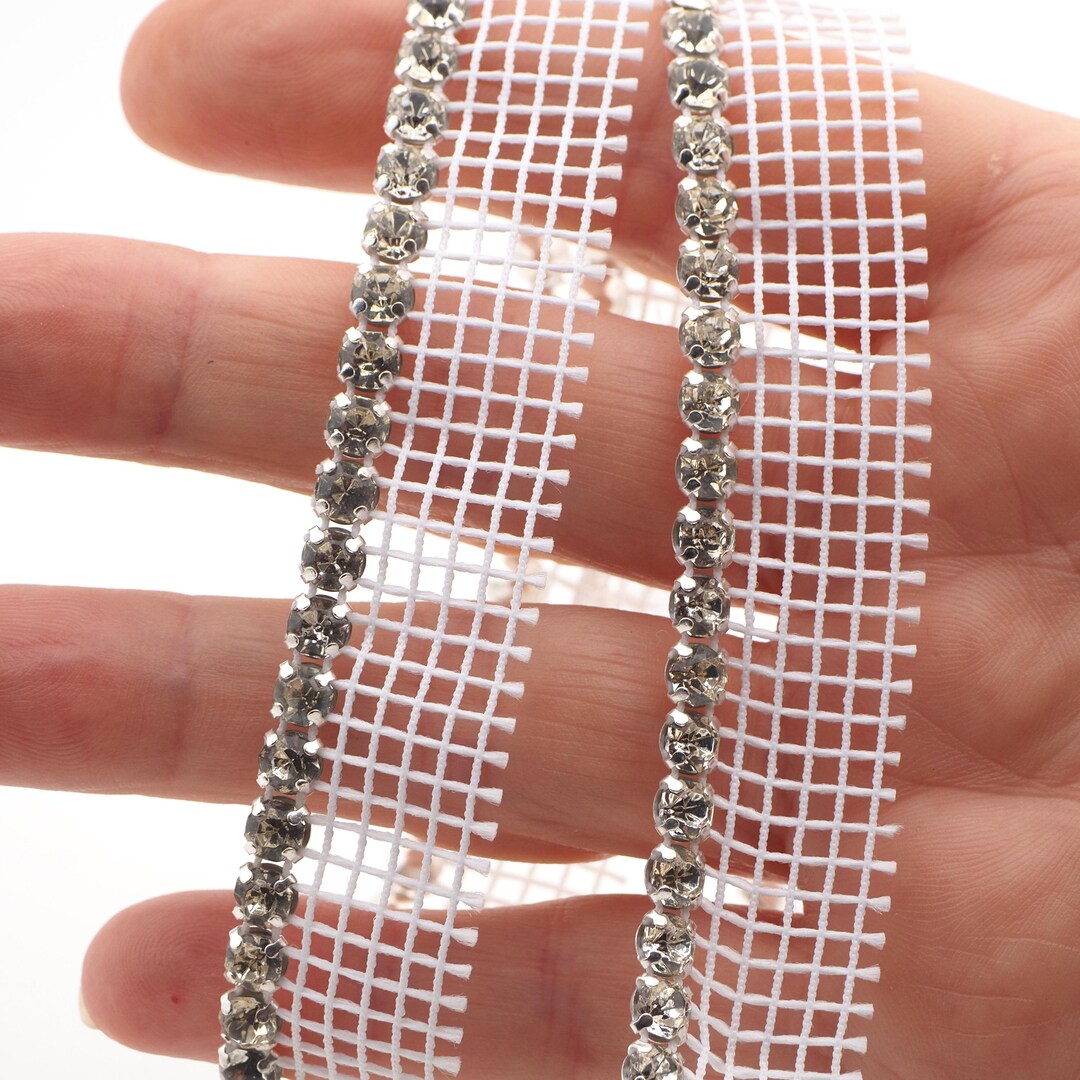 One Meter Preciosa Ss22 Sparkle Clear Crystal Rhinestone White Mesh ...