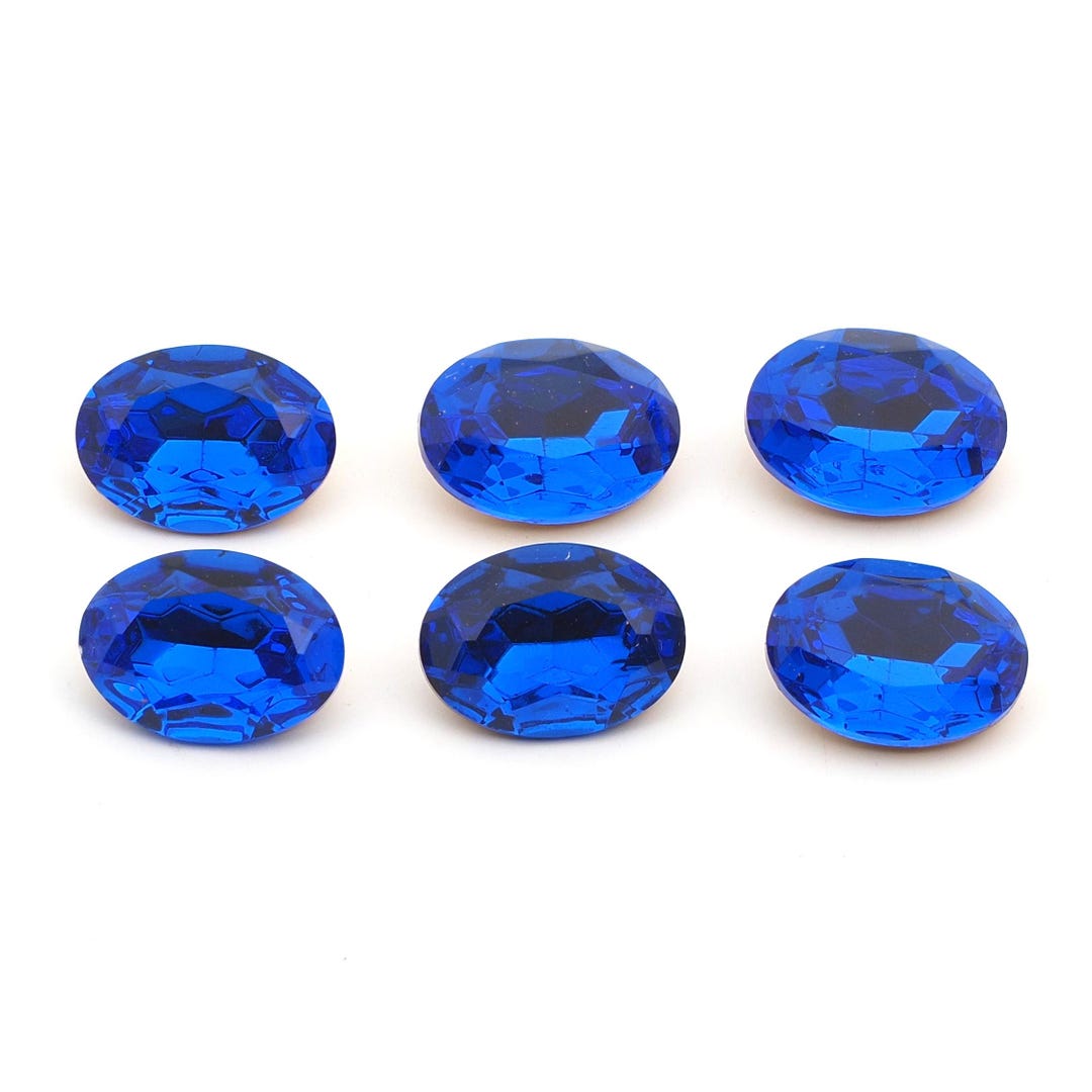 Oval Sapphire Blue Cut Glass Chatons Faceted Gold Foil Stones ...
