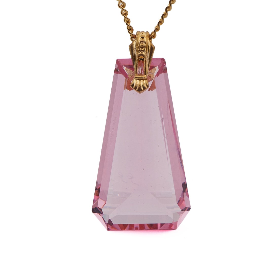 Vintage Czech Gold Chain Necklace Hand Faceted Purple Pendant Glass ...