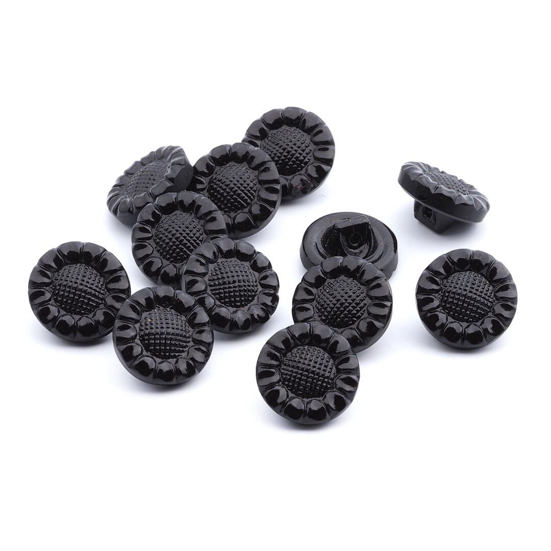 Lot 12 Pcs 13mm Black Daisy Flower Glass Buttons Czech Vintage - Etsy
