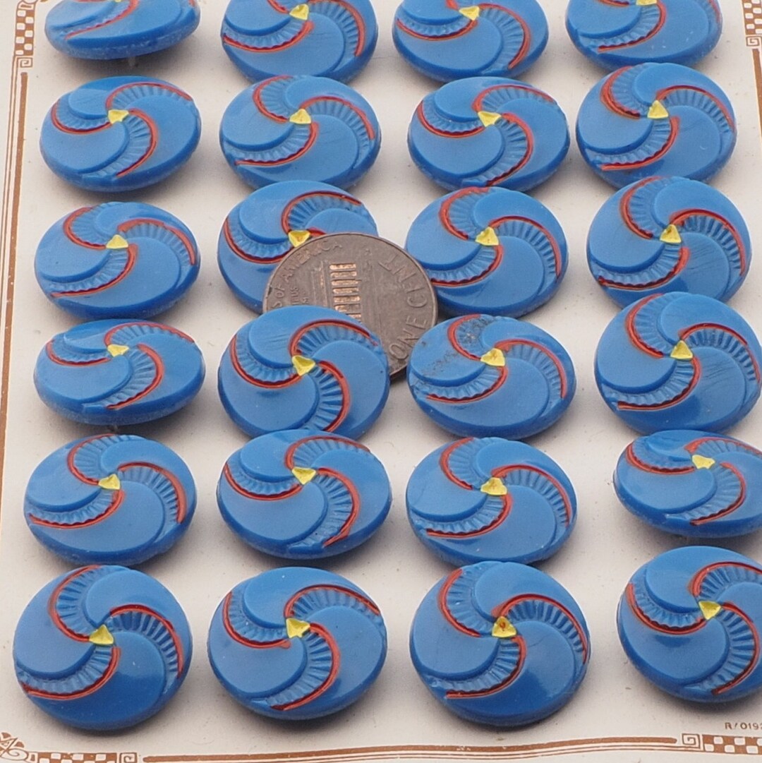 Card 24pcs, Blue Spiral Glass Buttons 18mm Czech Vintage 1930's - Etsy