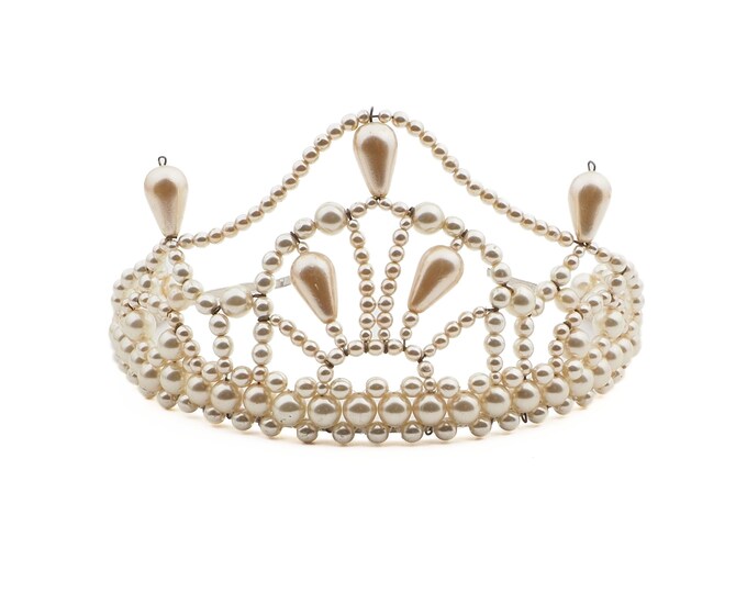 Vintage Handmade Pearl Glass Bead Tiara Headpiece Hair Jewelry - Etsy