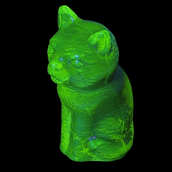 Uranium Glass Cat Figurine Etsy