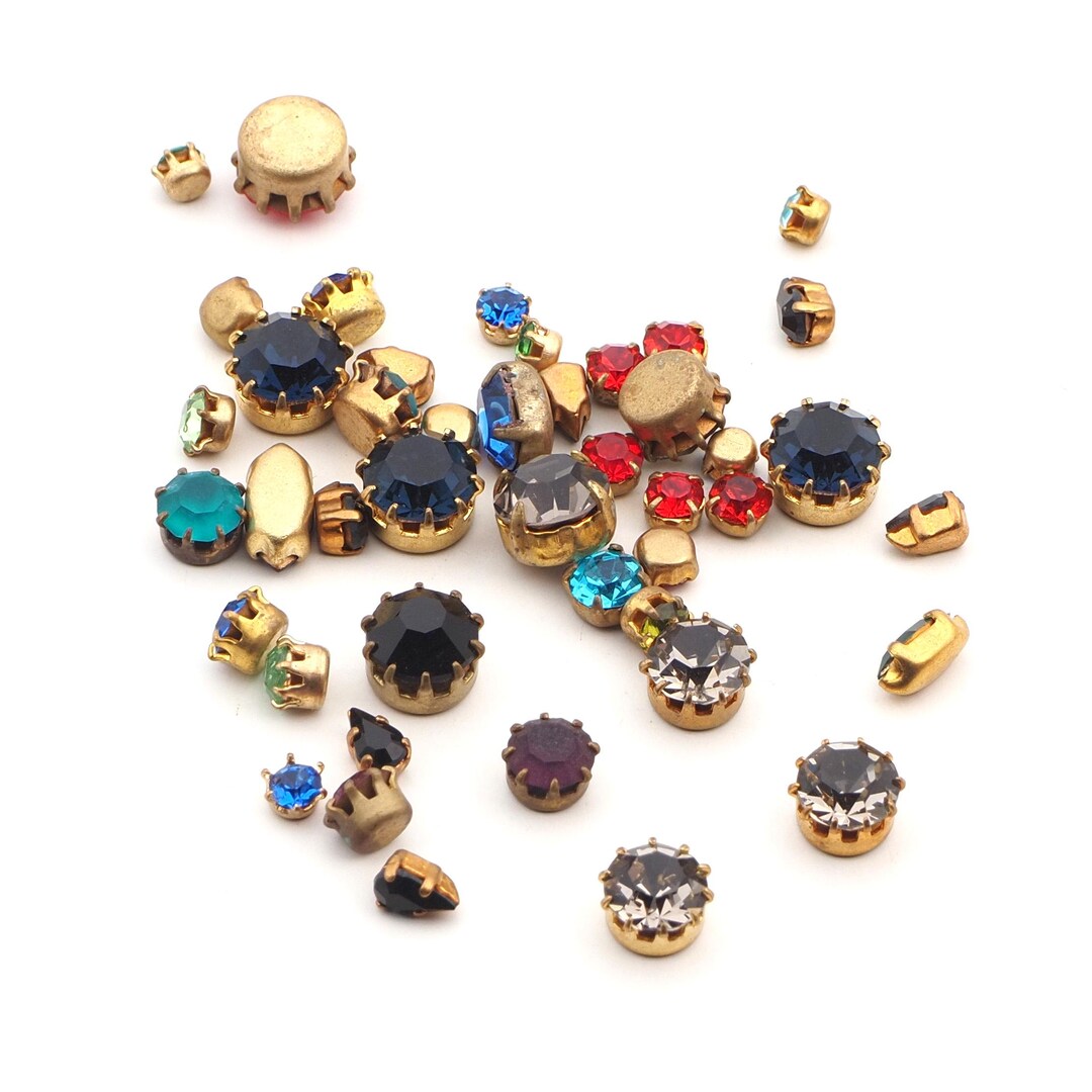Lot 45 Pcs Variety Sizes, Shapes, Vintage Brass Prong Setting Faceted ...
