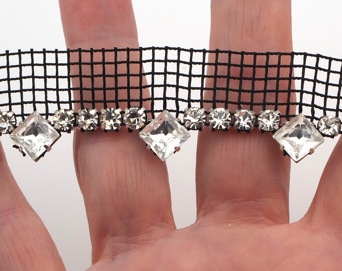 One Meter Preciosa SS22 Dangle Clear Crystal Rhinestone Black Mesh ...