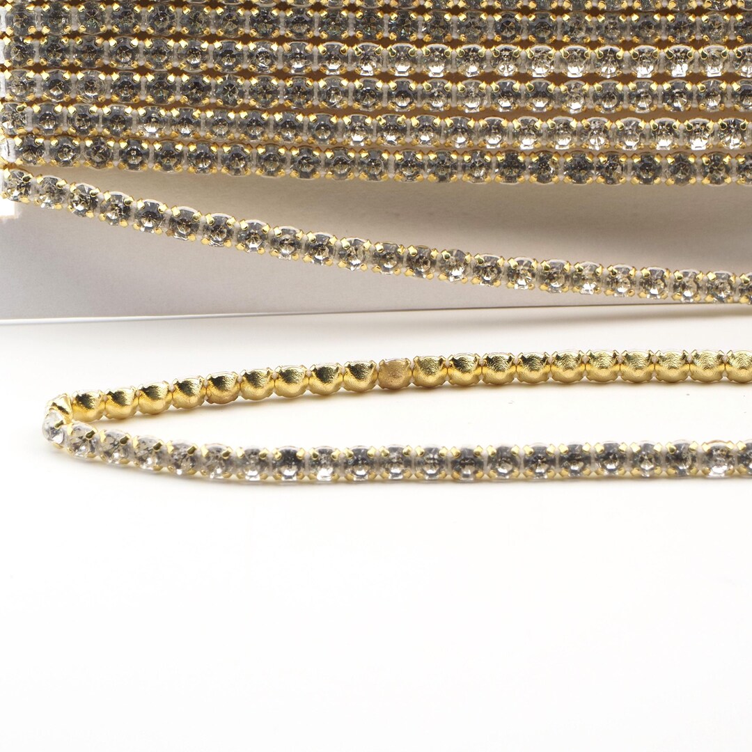 Preciosa 1 Meter, Ss22, Clear Crystal Rhinestone Gold Prong Set Trim ...