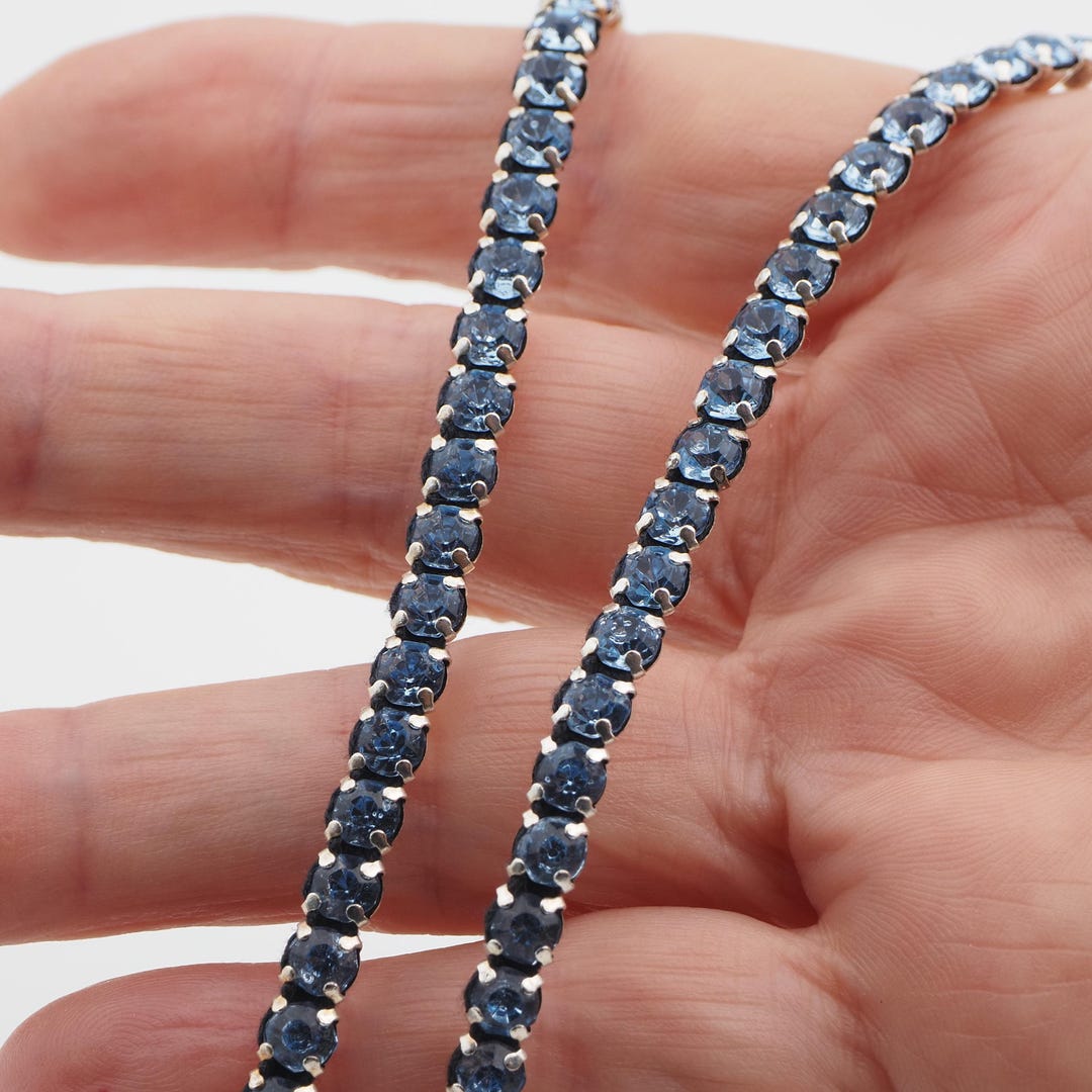 Preciosa 1 Meter SS22 Blue Rhinestone Silver Prong Set Trim Banding Sew ...