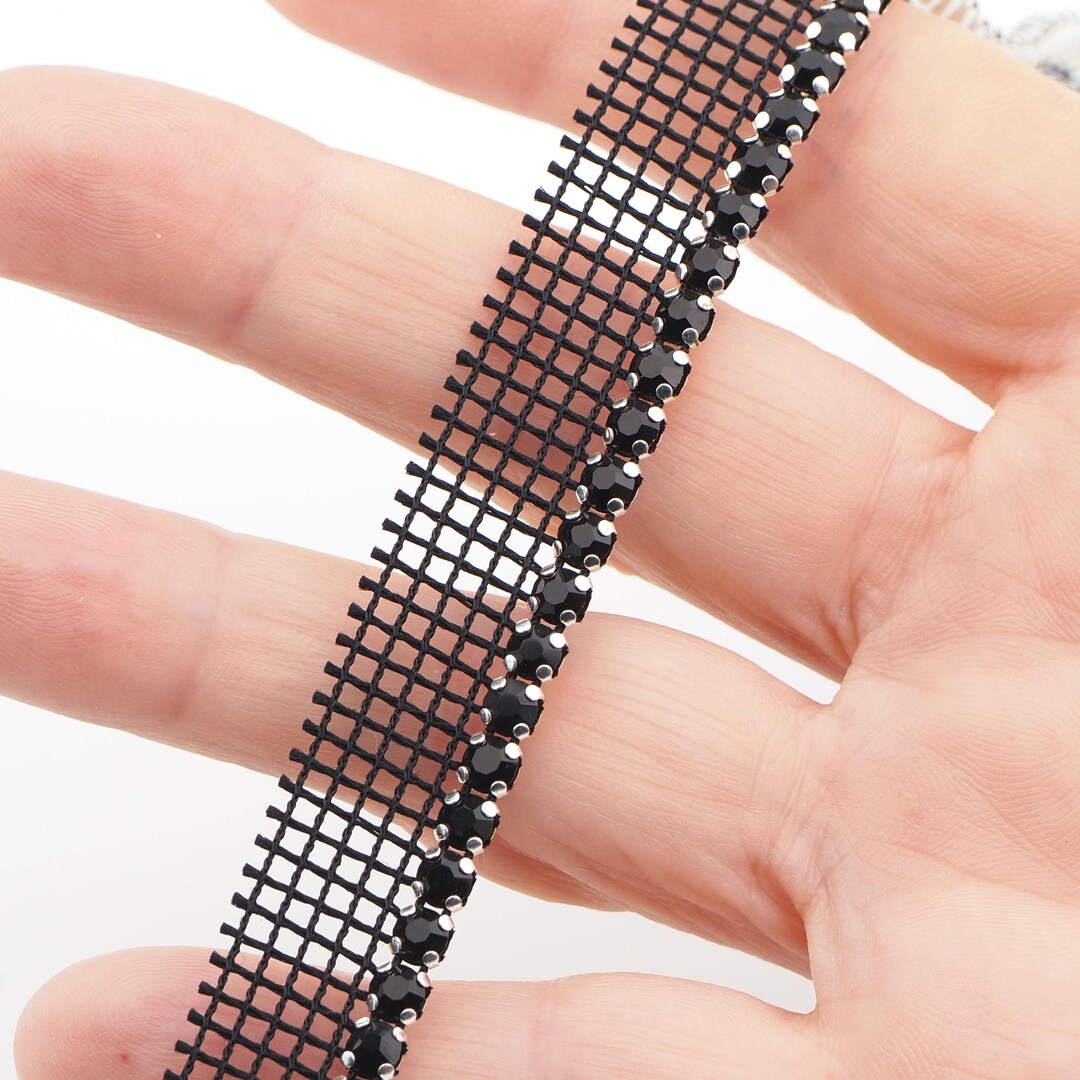 Preciosa Ss14 Black Jet 1 Meter Rhinestone Black Mesh, Strand Jewel ...