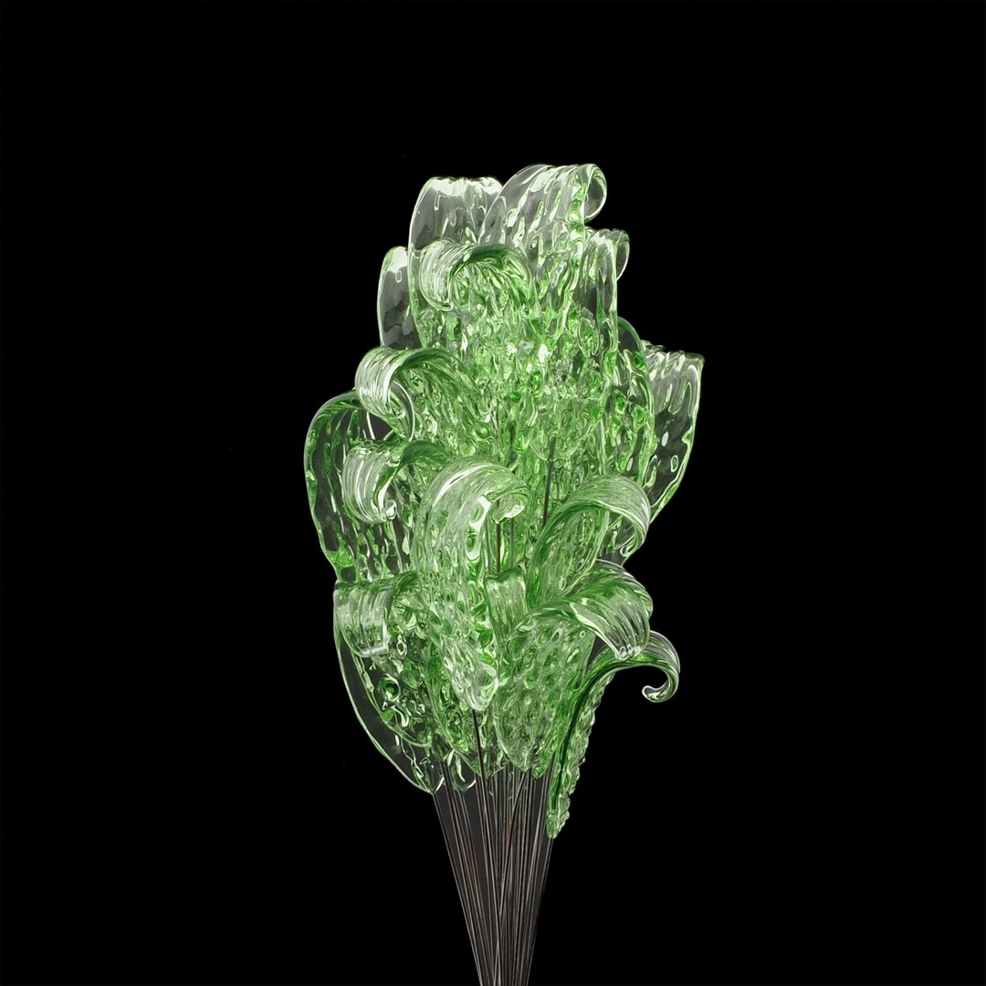 Hand Made Lampwork Glass Transparent Green Flower Bumpy Leaf Glass Bead ...