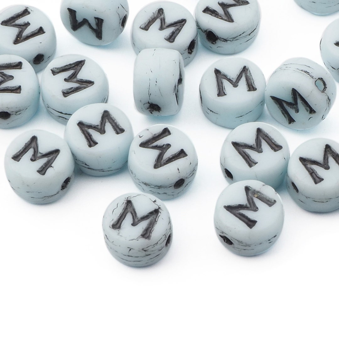 50 Pale Blue Letter M Alphabet Disc Glass Beads 7mm Czech Vintage - Etsy