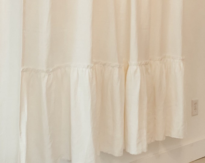 Ruffle Linen Shower Curtain/ Cream Linen Curtain/ Ruffle Shower Curtain ...