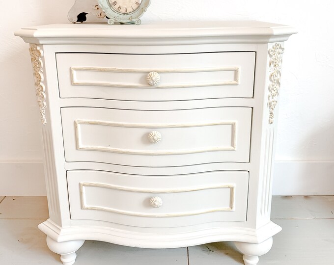 End Table/ Shabby Chic Night Stand/ Three Drawer Dresser/ Chalk Painted ...