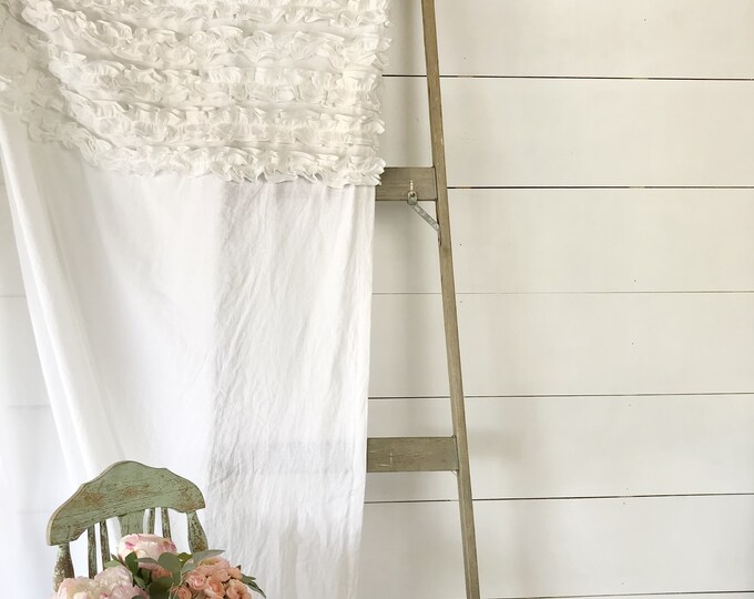 Six Ruffle Linen Shower Curtain White Linen Bathroom Curtain - Etsy