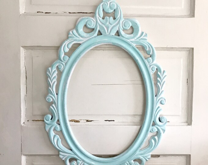 Chic Wall Decor, Aqua Blue Frame, Wood Oval Wall Frame, Baby Shower ...