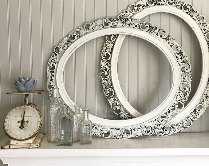 Oval Wedding Frame, White Shabby Chic Wall Frame, Distressed Ornate ...