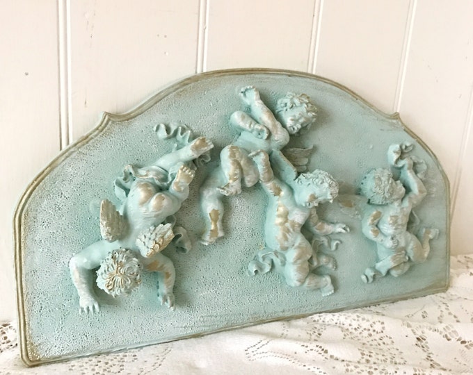 Angel Plaque, Cherubs Flying, Wall Hanging Art, Hand Painted, Shabby ...
