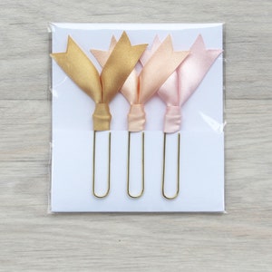 Set of Gold Planner Clips, Ribbon Bookmark, - Etsy