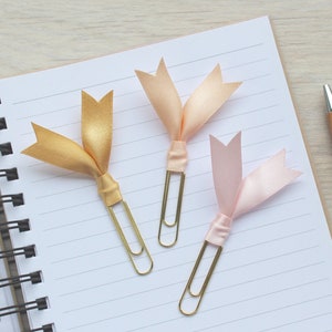 Set of Gold Planner Clips, Ribbon Bookmark, - Etsy