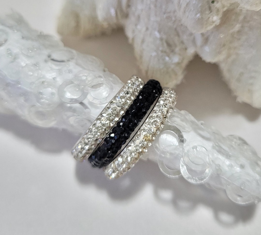 Vintage Ring Lot Rhinestone Rings Stacking Rings Silver Colored Rings ...