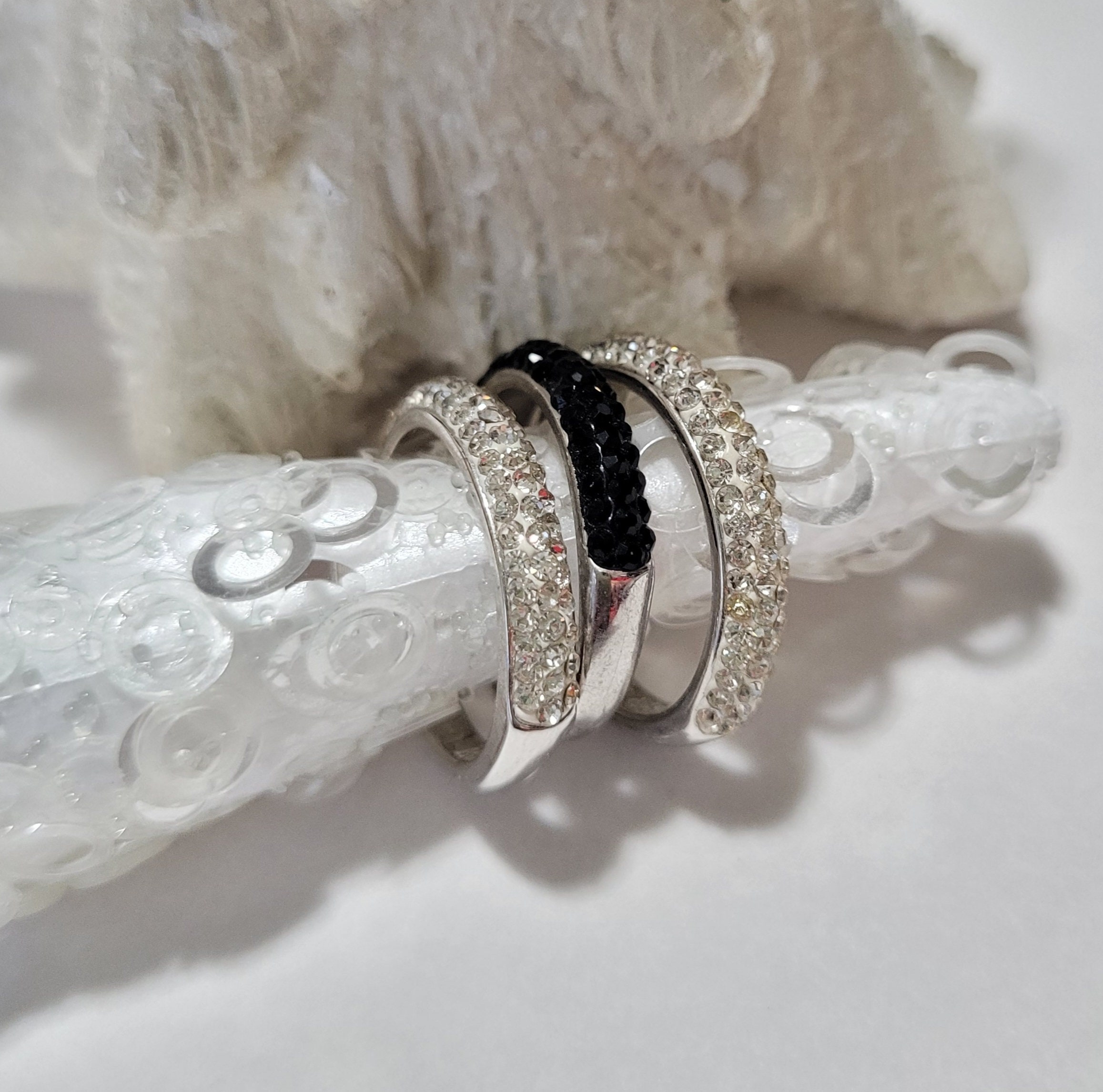 Vintage Ring Lot Rhinestone Rings Stacking Rings Silver Colored Rings ...