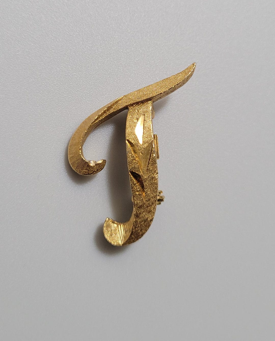 Vintage Letter T MAMSELLE Pin Gold Toned Initial Pin Aged Gold Colored ...