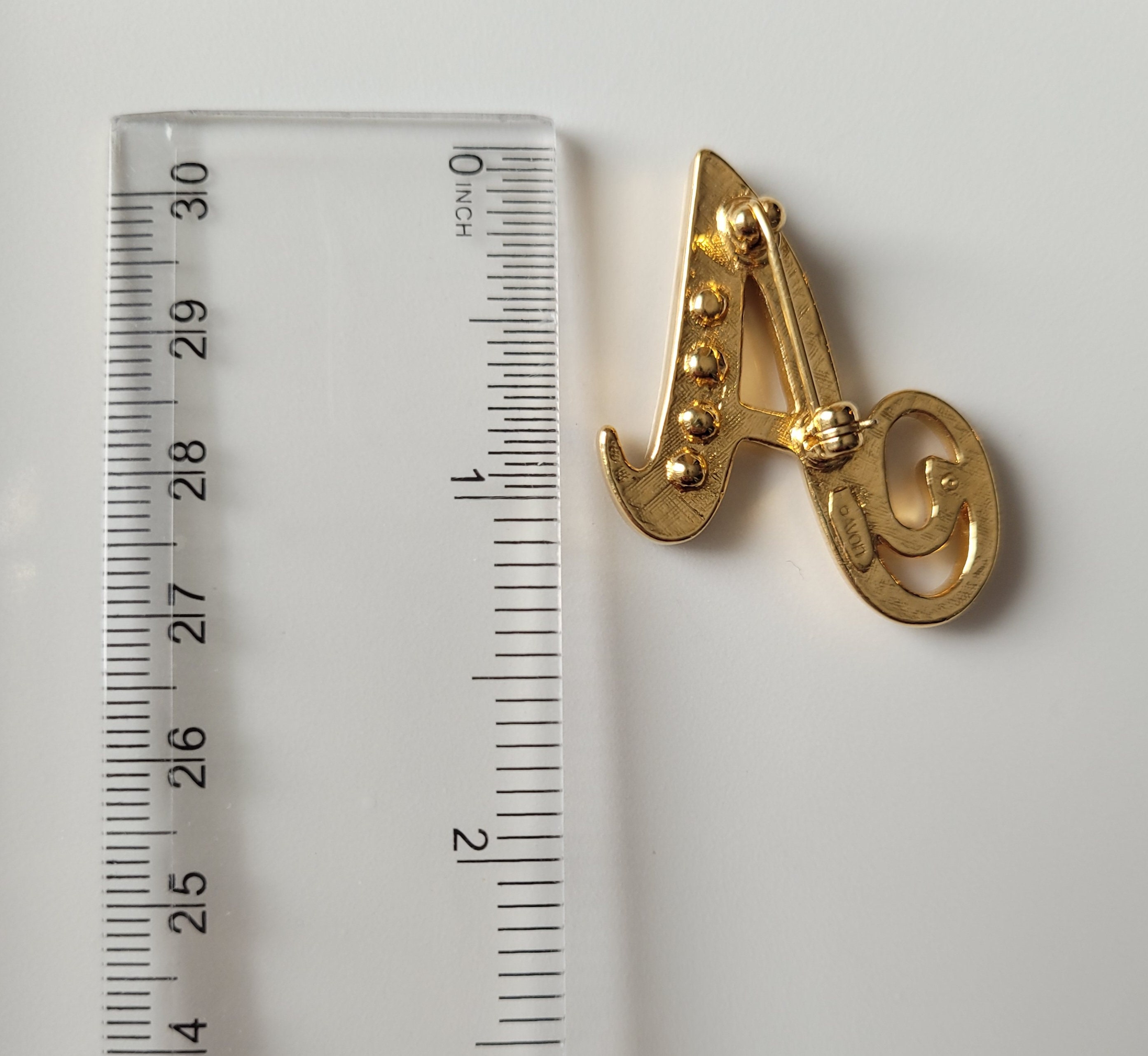 Vintage Letter Pin AVON Letter A Initial Brooch Gold Colored Rhinestone ...