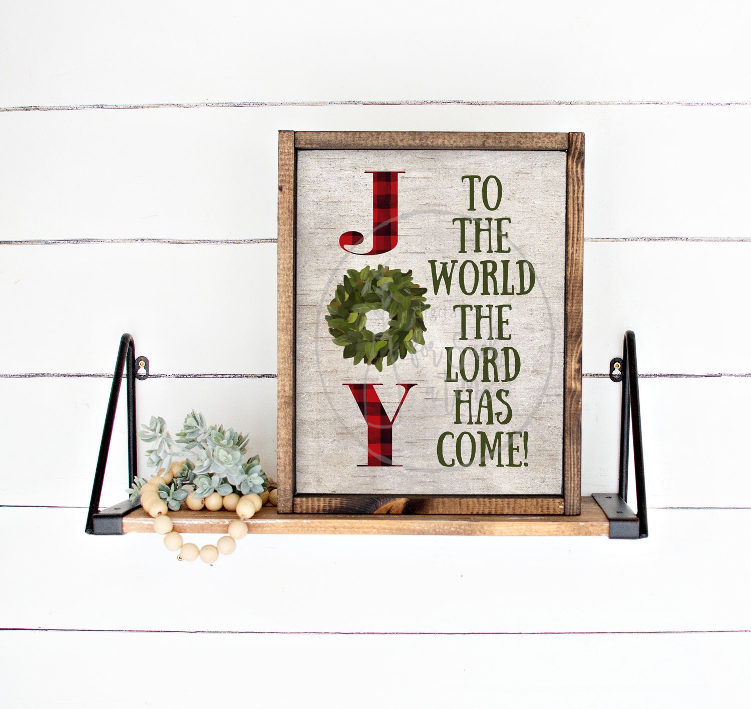 Joy to the World Watercolor Buffalo Check Farmhouse Christmas Sign ...