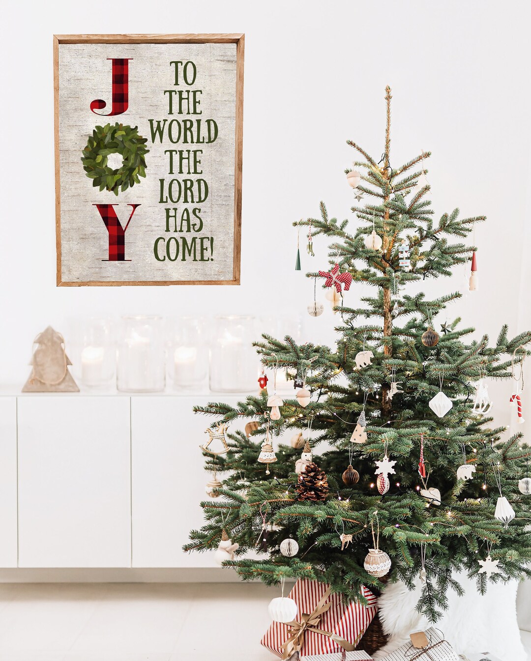 Joy to the World Watercolor Buffalo Check Farmhouse Christmas Sign ...