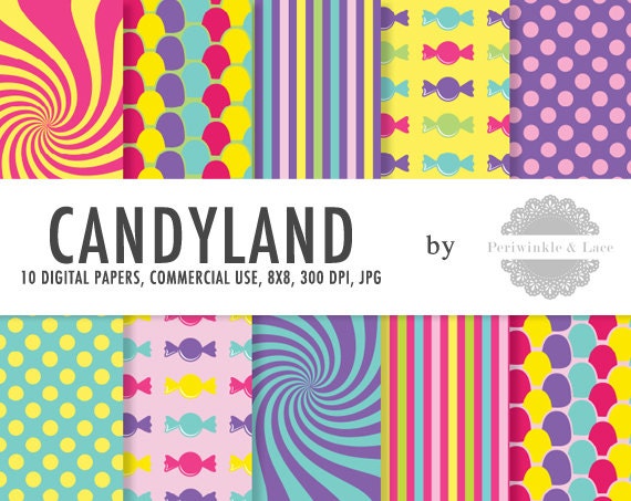 Candyland Sweet Candy Shoppe Themed Digital Paper Commercial Use ...