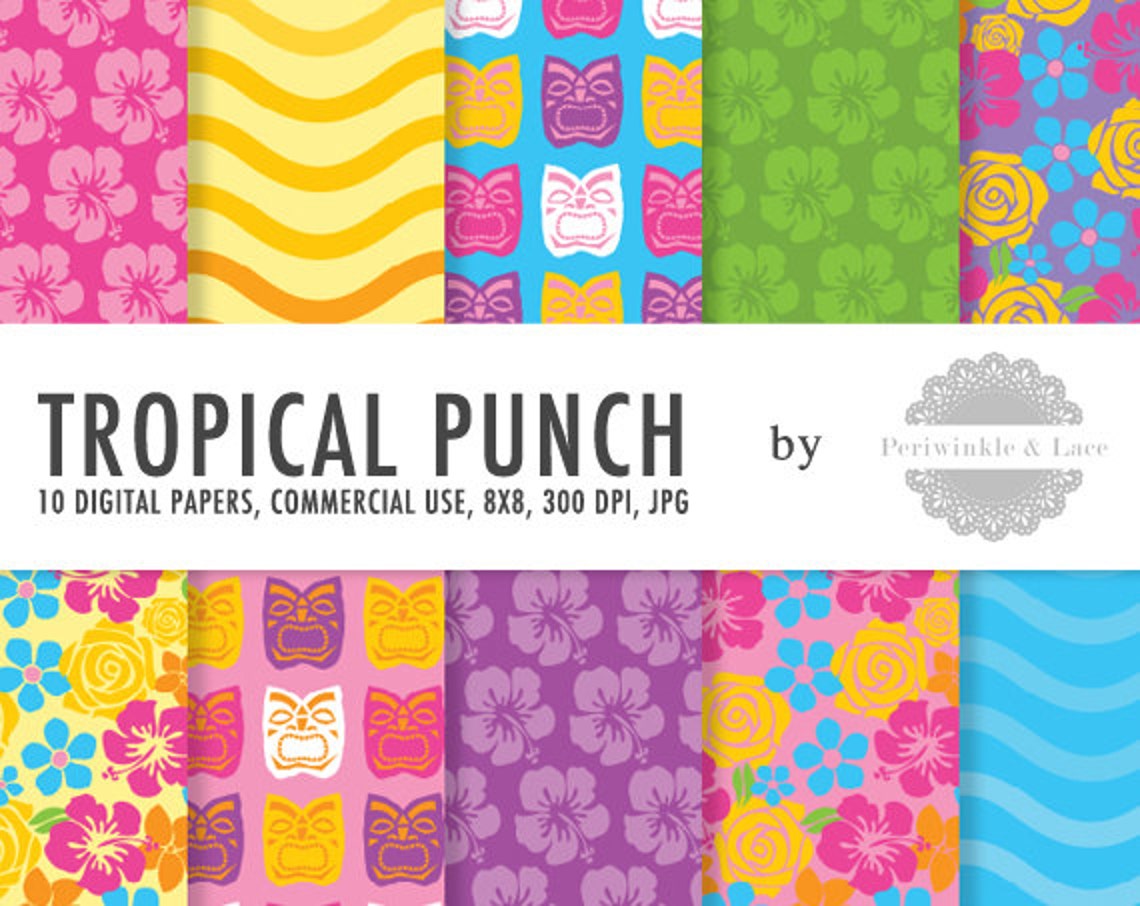 Tropical Punch Colorful Themed Digital Paper - Commercial Use - Instant ...