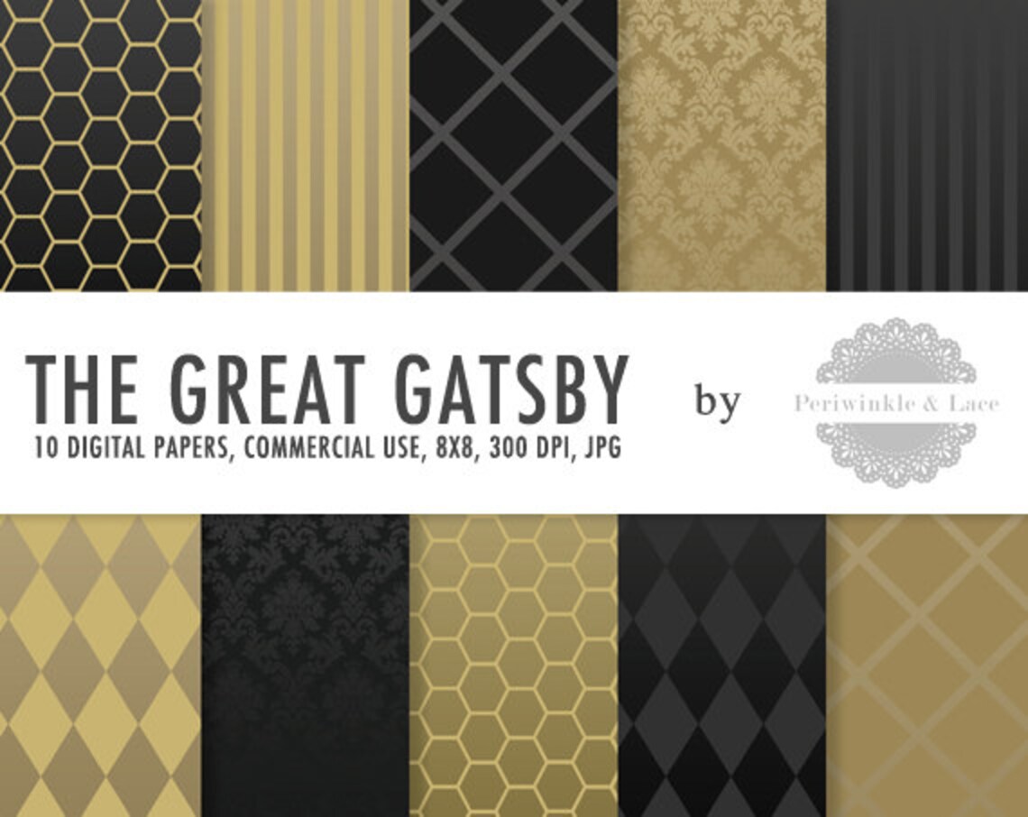 The Great Gatsby Black and Gold Shine Digital Paper - Commercial Use ...