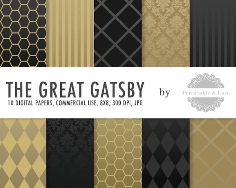 The Great Gatsby Black and Gold Shine Digital Paper - Commercial Use ...