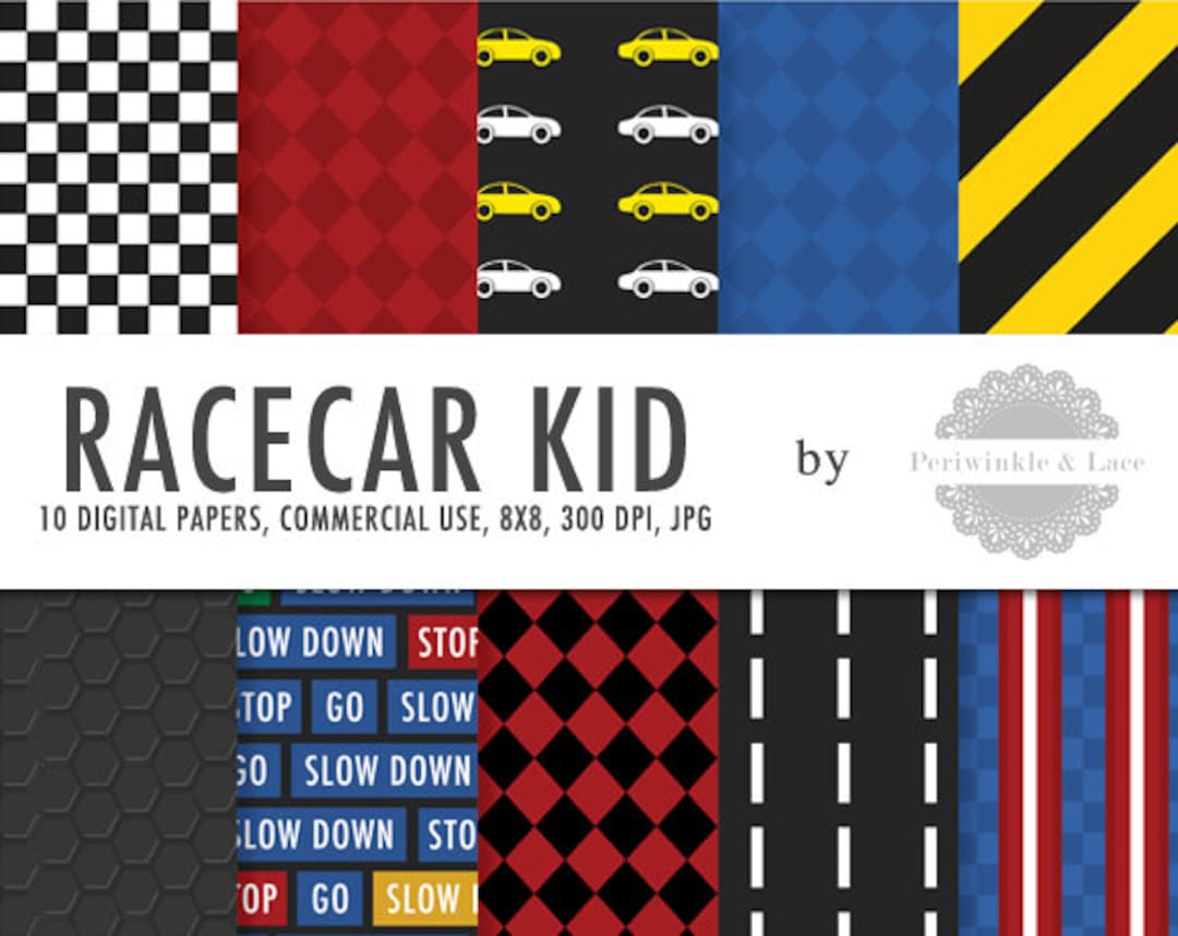 Racecar Kid Car Themed Digital Paper Commercial Use Instant Download - Etsy