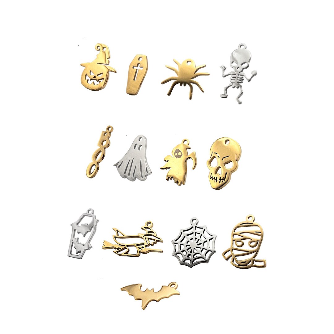 2pcs Halloween Charm, Allergy Free Gold or Stainless Steel Spooky ...