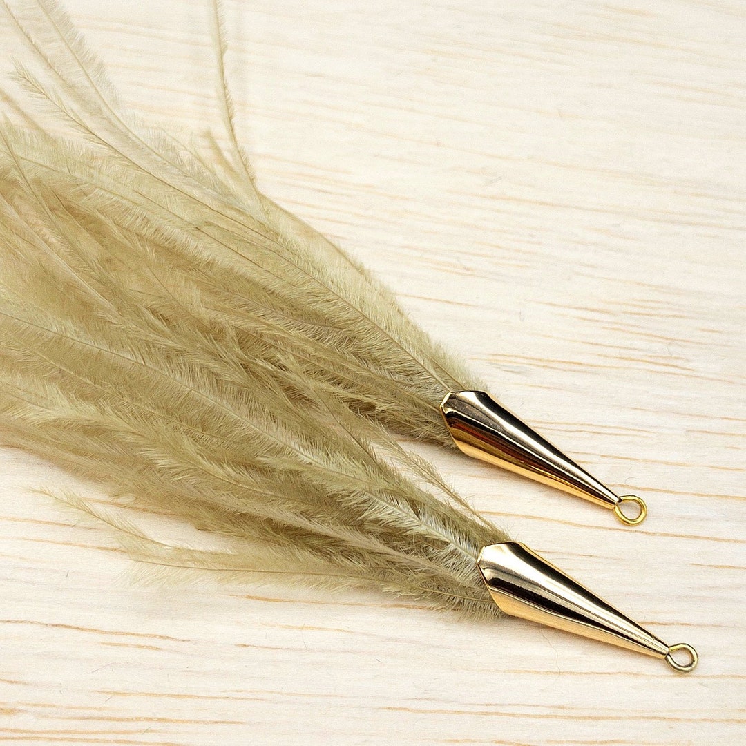 Ostrich Feather Tassel, 2 Pcs Jewelry Accessories, Beige Feather, Hand ...