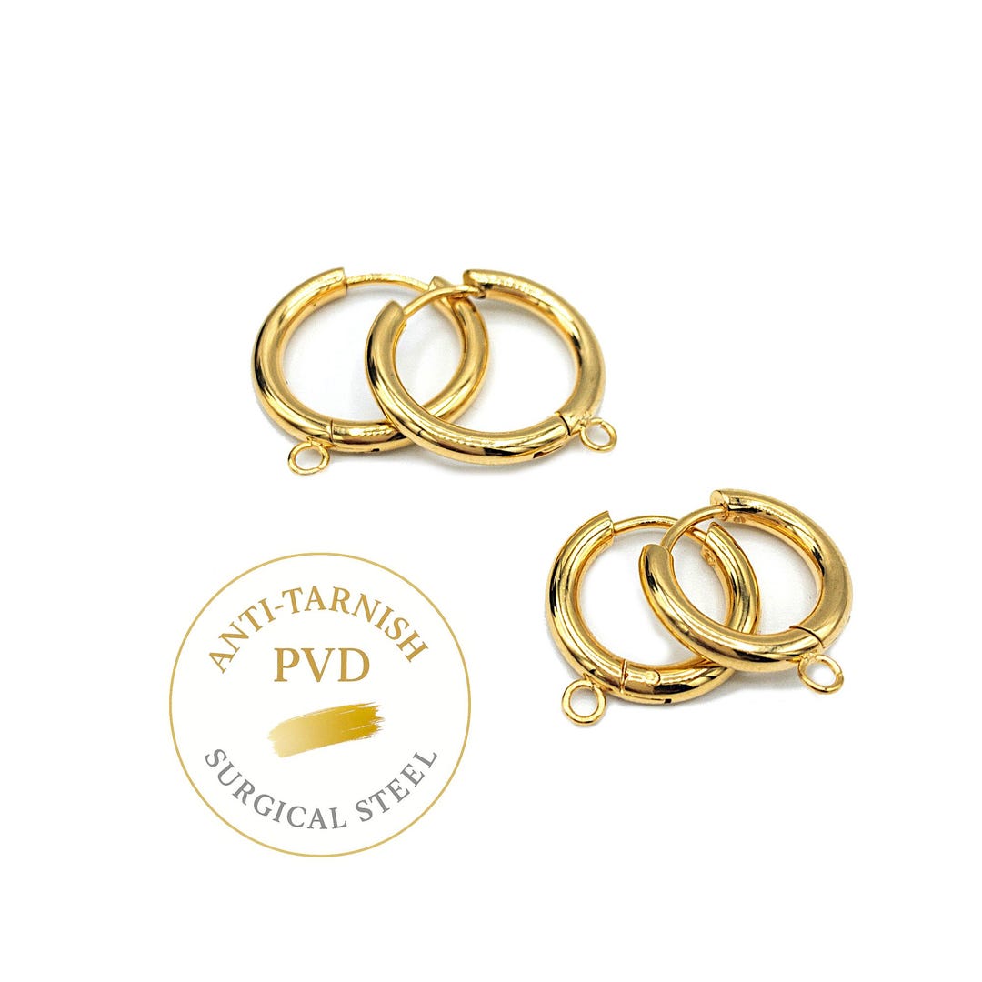 Gold Huggie Hoops, 10 Pcs+ Earring Finding With Connect Loop, Hypoallergenic Steel Earring ...
