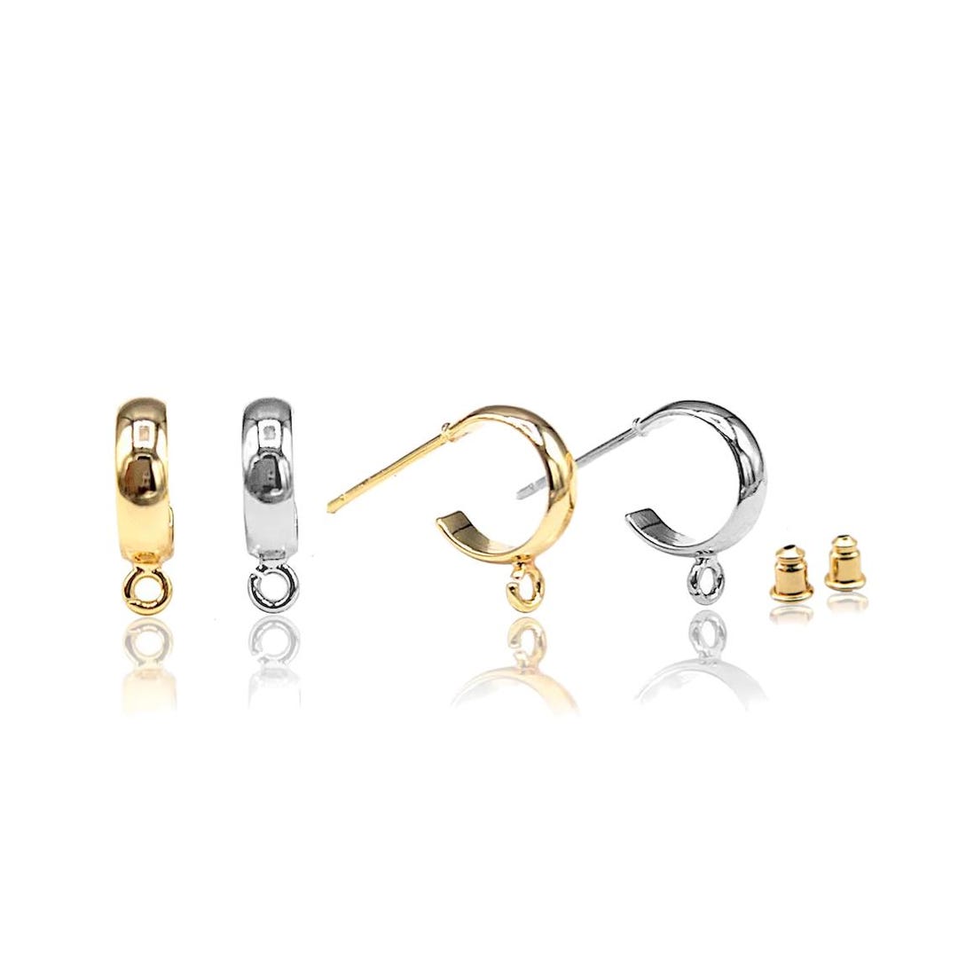 Small C-shape Studs 10 Pcs+ Half-hoop Stud Earring Findings in 18K Gold ...
