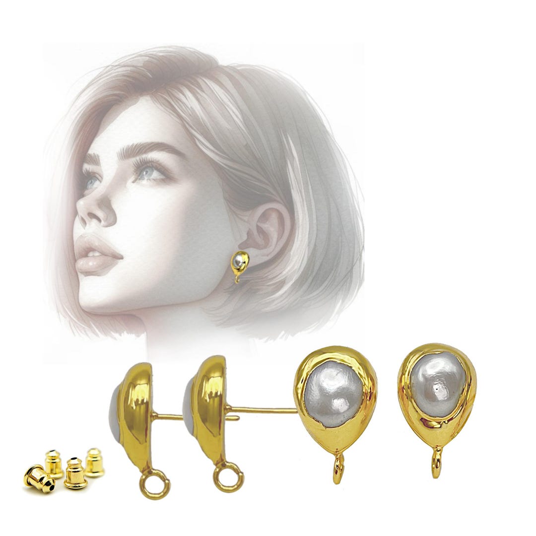 2 Pcs Real Pearl Earring Finding With Attach Loop in Anti-tarnish 18K ...