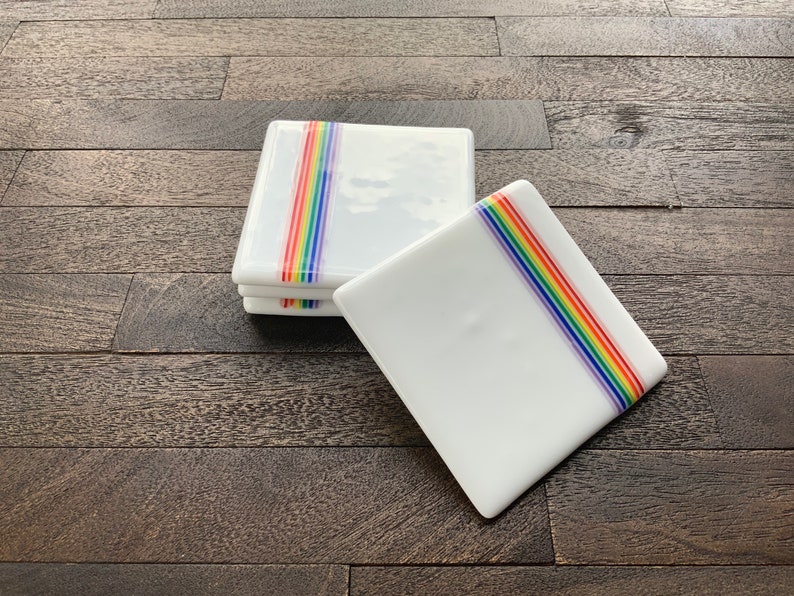 White Coasters With Rainbow Accent (set of 4) - Etsy