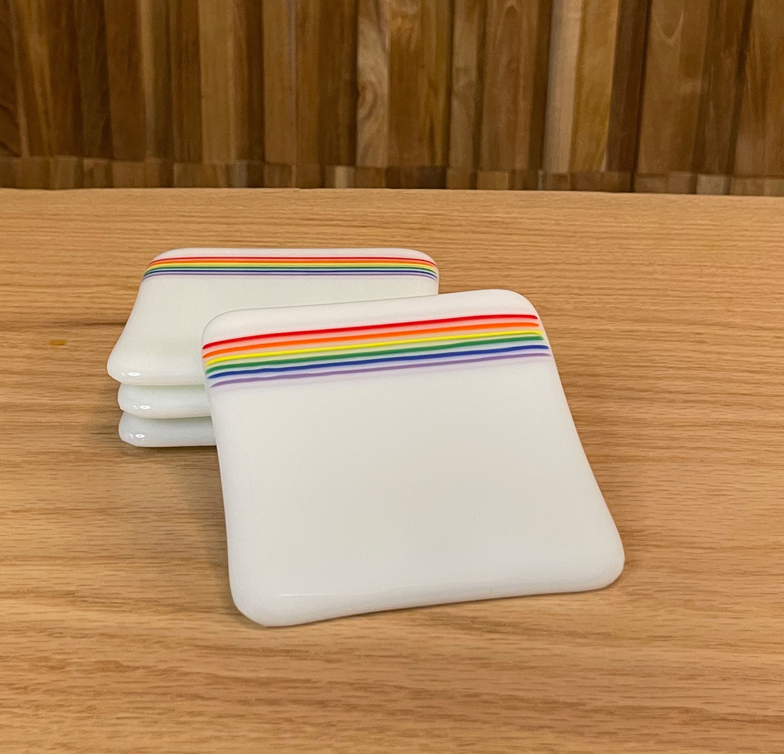 White Coasters With Rainbow Accent (set of 4) - Etsy