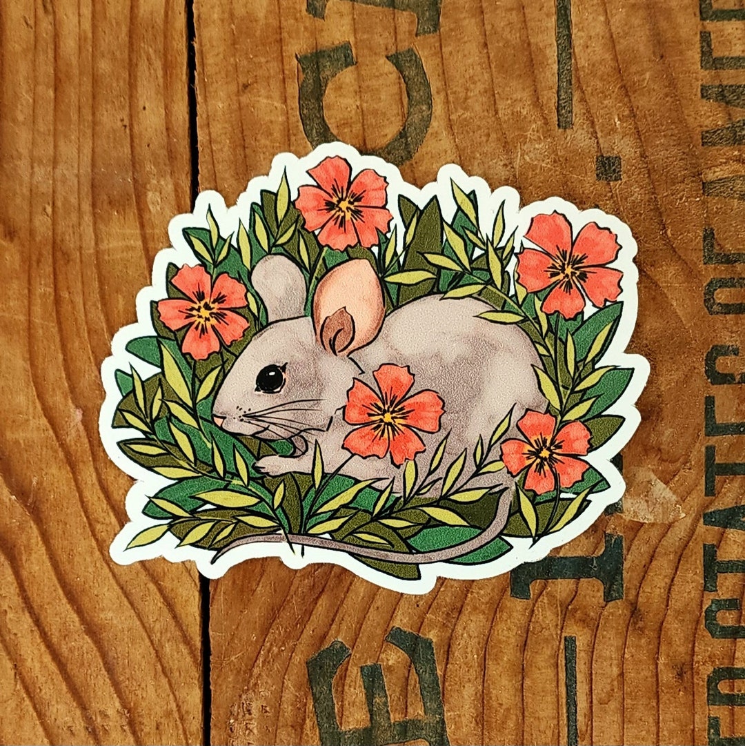 Mouse in Flowers - Cottagecore Vinyl Sticker - Etsy