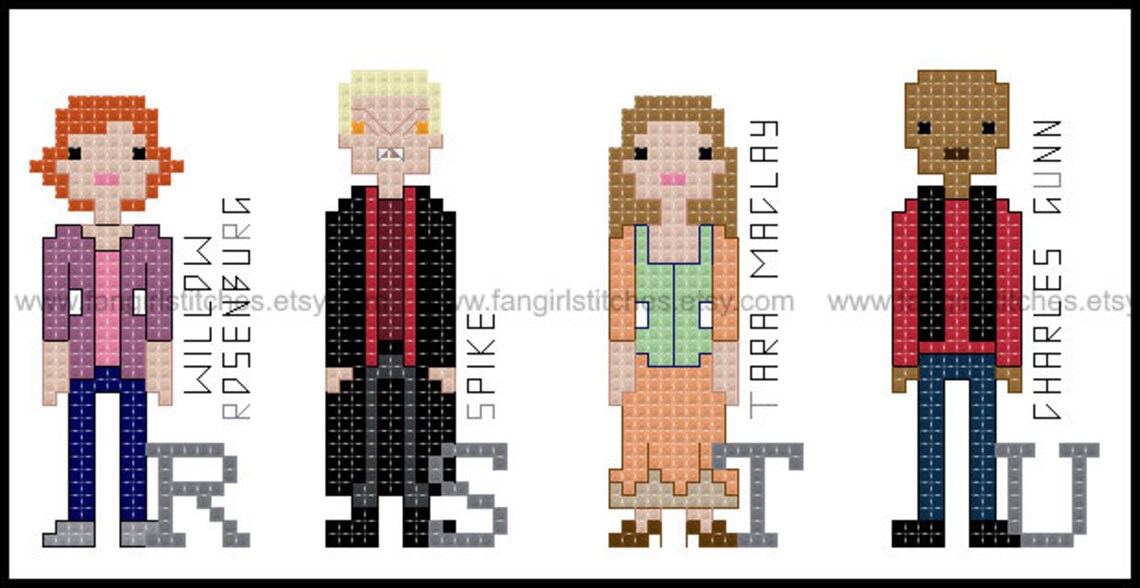 Buffy and Angel Universe Inspired Character Alphabet Cross Stitch ...